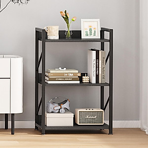 FUTRWORE Small Bookshelf for Small Spaces,Industrial 3 Tier Bookcase, Narrow Book Shelf Organizer, Small Shelf Open Display Rack for Bedroom, Living Room, Home Office(Black)