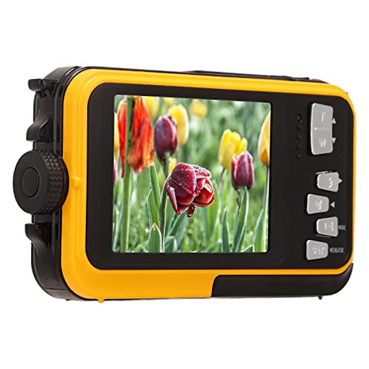 Pomya Digital Camera,Full HD 2.7K 48MP Dual Screens Waterproof Digital Camera, 16X Digital Zoom Front Rear Double Screens Waterproof Digital Camera,Gift for Kids Friends(Yellow)