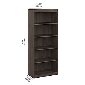 Bestar Logan 30W 5 Shelf Bookcase in Medium Gray Maple