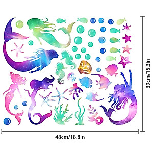 Mermaid Wall Decals for Girls Bedroom Decor, Colourful Creative Wall Stickers Quotes Removable Vinyl Home Decor for Kids Girl Living Room Nursery, DIY Wall Stickers Art Decoration