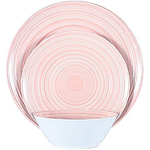 Joviton Home 24PCS Heavenly Pink Swirl Melamine Dinnerware Sets for 8,Outdoor Plates and Bowls Sets (Heavenly Pink)