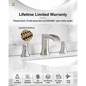 HOIGY Brushed Nickel Widespread Bathroom Faucet, 2 Handles Waterfall Faucet, Bathroom Faucets for Sink 3 Hole, 8 Inch Solid Brass Bathroom Sink Faucets for Vanity Lavatory Restroom with Pop Up Drain