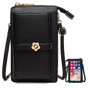 VEVESMUNDO Touchscreen Purse Wallet Zipper Holder Bag with Clear Touch Screen Phone Window (Black)