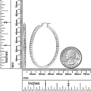 Gem Stone King 2 Inch Stunning Stainless Steel High Shine Inside-Out Hoop Earrings With CZ For Women