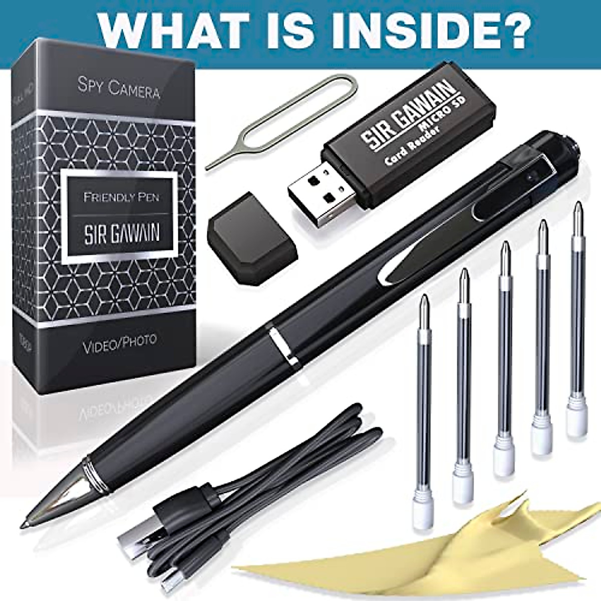 SIRGAWAIN [Upgraded 2023] Mini Spy Camera Hidden Camera Pen 1080p - Small Nanny Cam Spy Pen Camera Full HD Video or Picture Taking - Secret Camera with Wide Angle Lens, Rechargeable