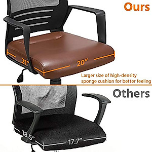 Yaheetech Mid Back Mesh Chair w/Leather Seat Executive Office Chair Computer Task Chair with Armrests Ergonomic Desk Chair with Lumbar Support, Brown