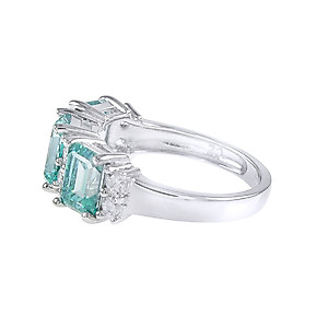 Jewel Zone US Simulated Blue Green Tourmaline & White Cubic Zirconia Three Stone Engagement Ring in Sterling Silver