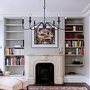 Black Chandelier RC Ceiling Light Fixture -6 Light 36 inches-Modern Farmhouse Apply to Chandeliers for Dining Room Lighting,Living Room,Bedroom,Foyer