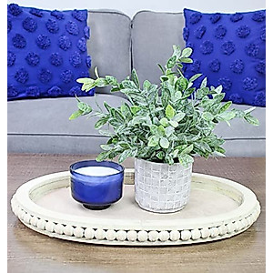 AuldHome Rustic Beaded Wood Tray Set (Set of 2); Farmhouse Distressed Oval Wooden Tray Set