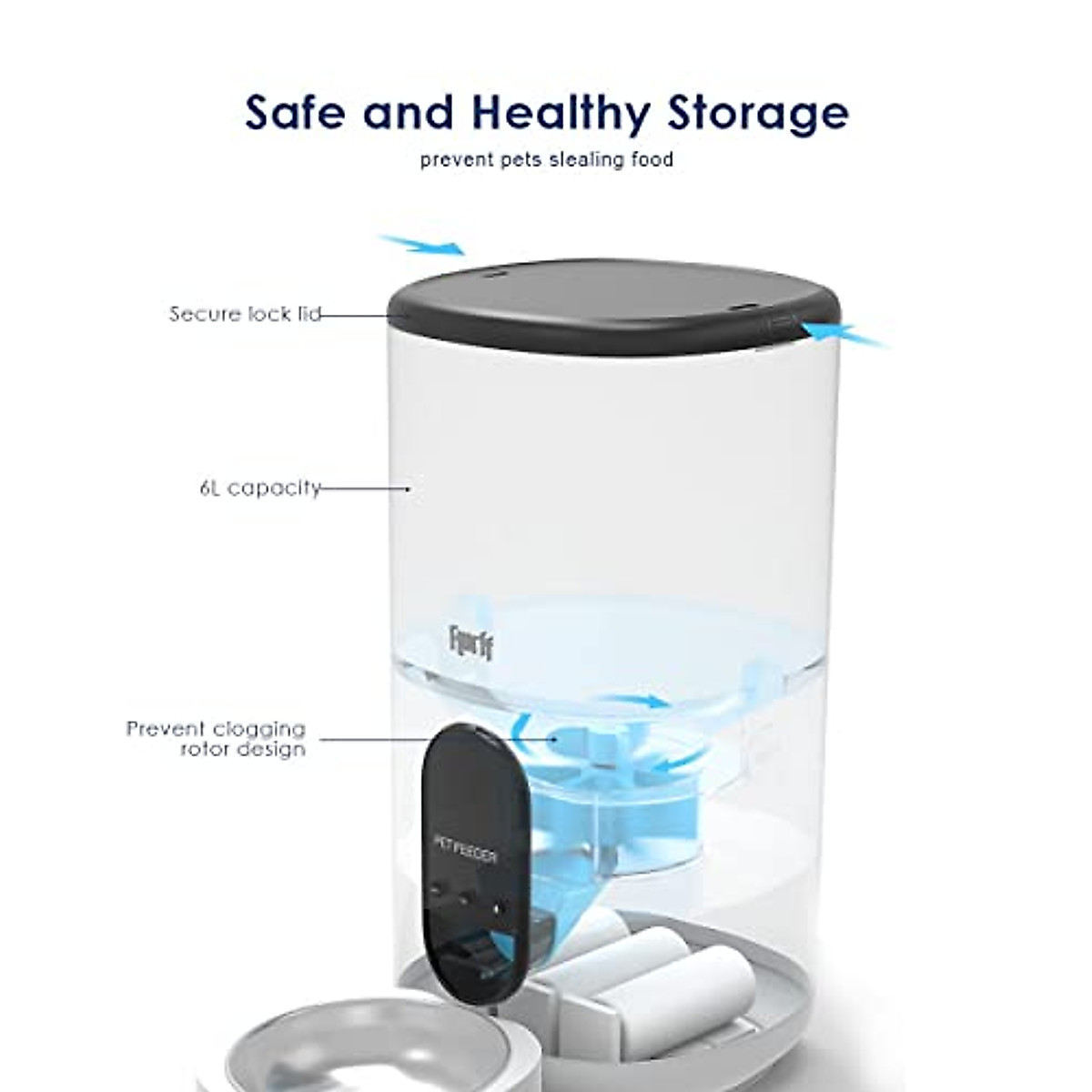 Flurff Automatic Cat Feeder, 6L WiFi Enabled Smart Pet Feeder with Stainless Steel Bowl, Auto Dog Feeder with APP Control, 1-10 Meals Per Day, 10s Voice Recorder