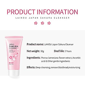 MIESCHER Sakura Face Wash,Cherry blossom Cleanser Facial Skin Cleansing Foaming Repairing Acne Deep Cleansing Moisturizer for Dry Skin & Oily Skin Hydrating Lotion Foam Cleanser Balance Oil Water Daily Cleaning Skincare Products