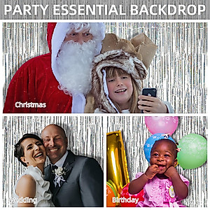 6 Pack Foil Fringe Backdrop Curtains, 3.28 x 8.2 ft Laser Silver Tinsel Streamers Metallic Tinsel Foil Fringe Curtains Photo Booth Backdrop for Birthday Bridal Shower Christmas Party Decorations