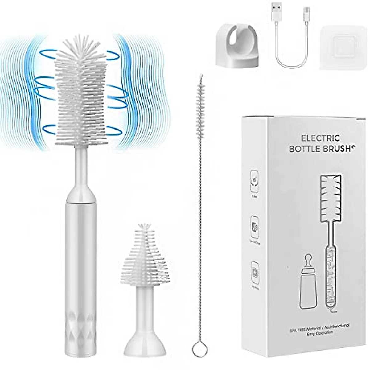 Electric Bottle Brush Set with Baby Bottle Brush Cleaner,Rechargeable Straw Cleaner Brush,Silicone Bottle Brush Kit,for Baby Bottles Pacifiers Straws Travel Bottle Brush Set