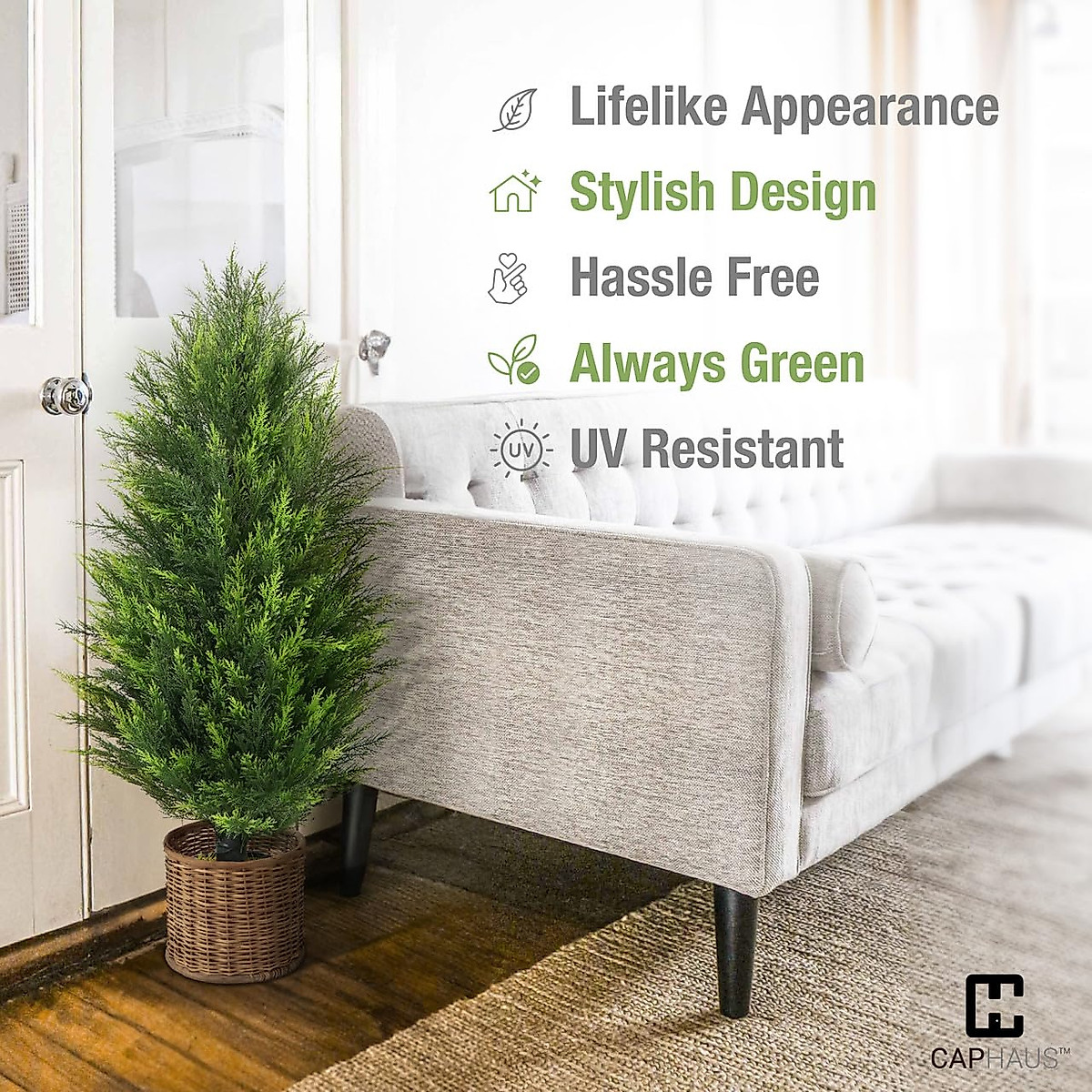 Fencer Wire 3 Feet, 36 Inch Artificial Cedar Tree Set of 2, Natural Faux Plants for Outside Planters, UV Resistant, Fake Boxwood Topiary with Dried Moss, Artificial Tree Indoor, Outdoor Patio Decor