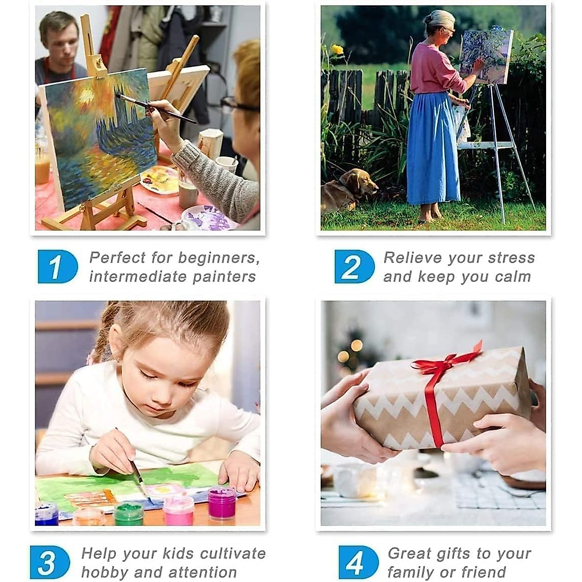 ARPADAMO Adults Beginners Paint by Number Kits ? Press Digital Easy Acrylic Black cat 4 Pieces Paint, DIY Watercolor Paint Press Digital kit on Canvas Home Wall Decoration Without Frame 12×16inch