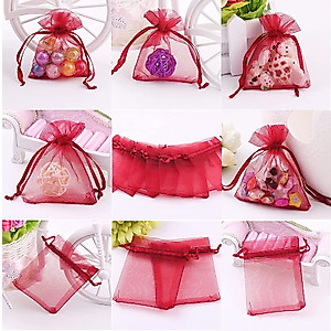 Wuligirl 100pcs Sheer Organza Bag 4X6 with Drawstring Jewelry Pouches Bags for Party Wedding Favor Candy Seashell Gift Bags (Red)