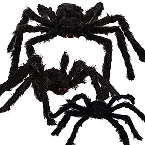 UMEELR Halloween Realistic Giant Spider Decoration, 3PCS Scary Hairy Spiders Large Fake Spiders Props for Halloween Indoor Outdoor Yard Garden Lawn House Wall Party Decor (24" 36" 60")