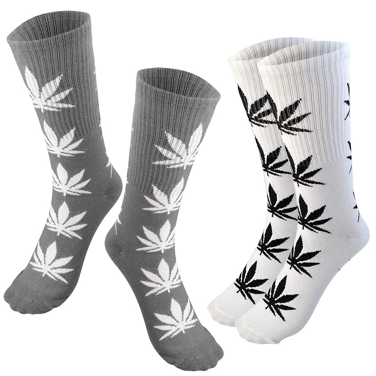 Lystaii 5 Pairs Weed Leaf Printed Cotton Socks Unisex Maple Leaf Printed Socks (Multicolor, Large)
