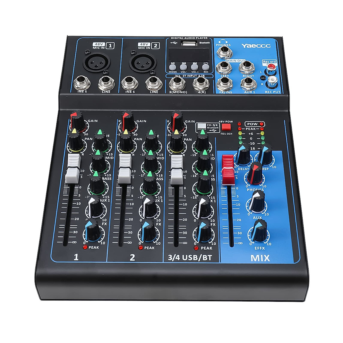 4 Channel Live Studio Stereo Audio bluetooth Mixer Sound Mixing DJ USB Console