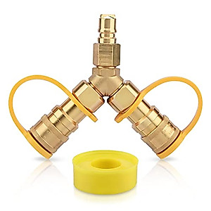 Pilarmuture 3/8” Y-Splitter Separator Natural Gas Y Splitter, Low Pressure Propane NAT Gas Quick Connect for Natural Gas Grill, Patio Heater, RV, Patio Fire Pit