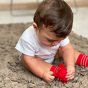 Piero Liventi Red Crabby Boogie Toes Rattle Sock, 1-Pair (0-1Y) Rattles Foot Finder, Rattle Sock Baby Toddler Toy, Present Gift for Newborn Infant Babies Boy Girl Bebe