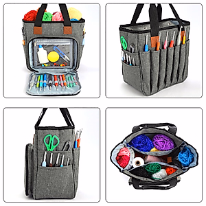 SmplifCraft Knitting Bag Yarn Storage Organizer Bag, Crochet Organizer Crocheting Kit, Knitting Needles, Yarn Balls, Crochet Hooks, Knitting Gifts (Gray)