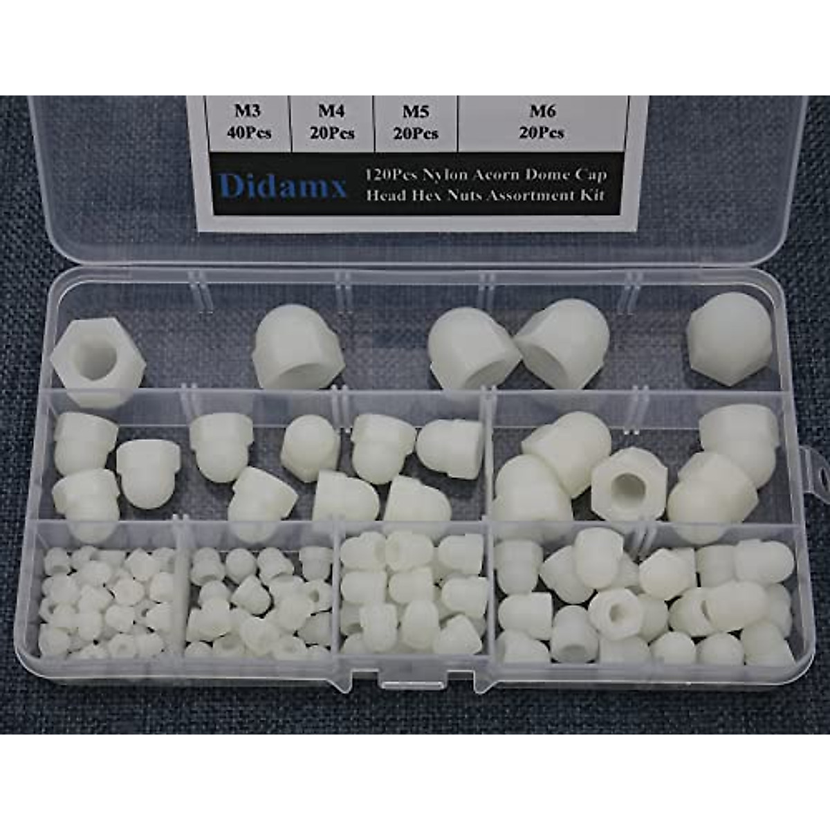 Didamx 120Pcs M3 M4 M5 M6 M8 M10 M12 Nylon Acorn Dome Cap Head Hex Nuts Assortment Kit