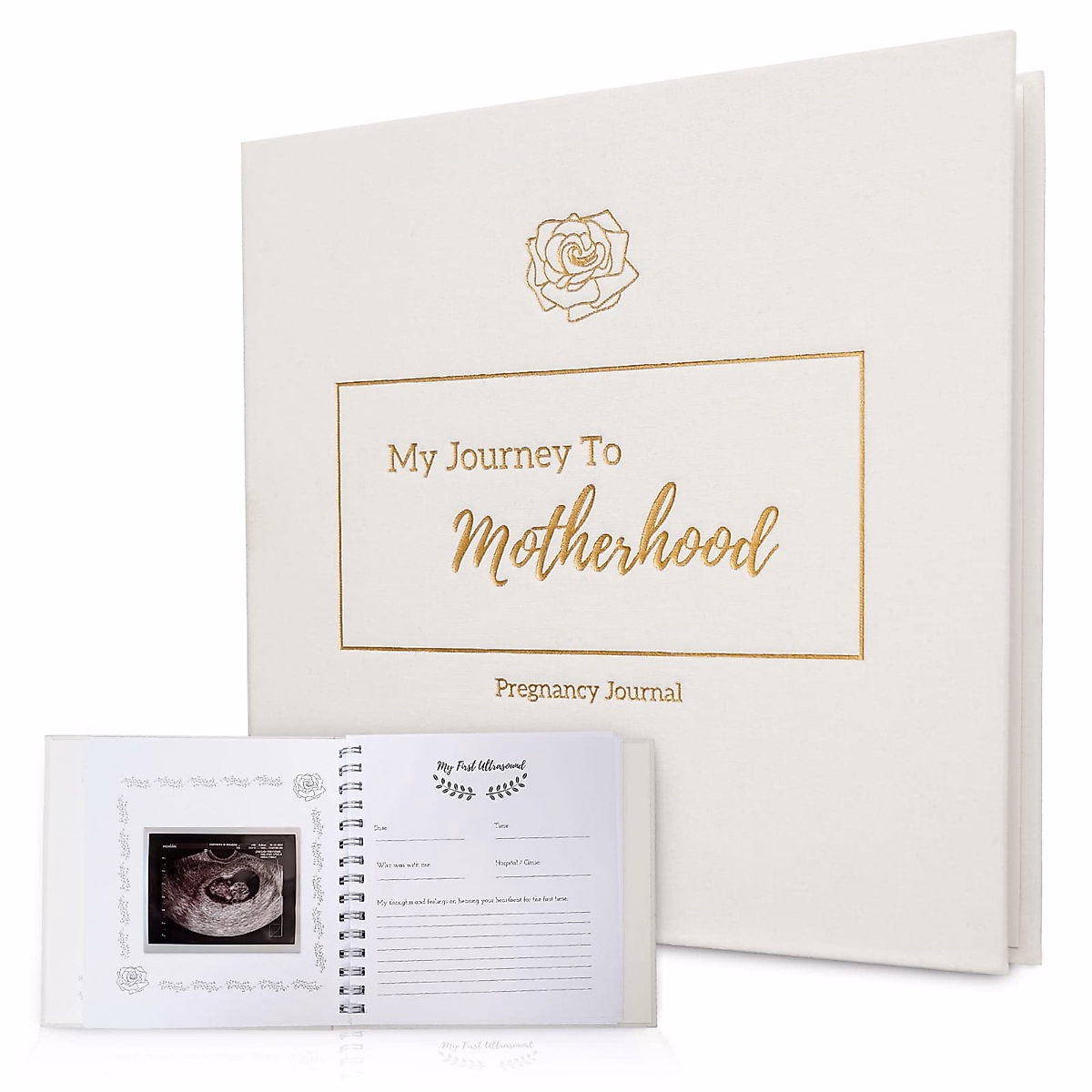Perks & Joys Pregnancy Journal - 8.1x8.1in Ivory, 120 GSM Paper, 4x6in, 3x3in, 4x4in Photo Spaces, Keepsake Pocket, Sentiments