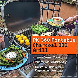 PK Grills Charcoal BBQ Grill and Smoker Combination PK360 Cast Aluminium Portable Outdoor Barbecue Grill Smoker for Camping, Tailgating, Park Grilling, PK360-BTBX-D, Graphite
