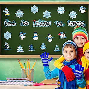 58 Pcs Winter Cutouts Classroom Bulletin Board Decoration Snowflake Snowman Penguin Christmas Tree Cut Outs When We Learn We Grow Positive Paper Cut Outs for Kids Classroom School Office Home Nursery