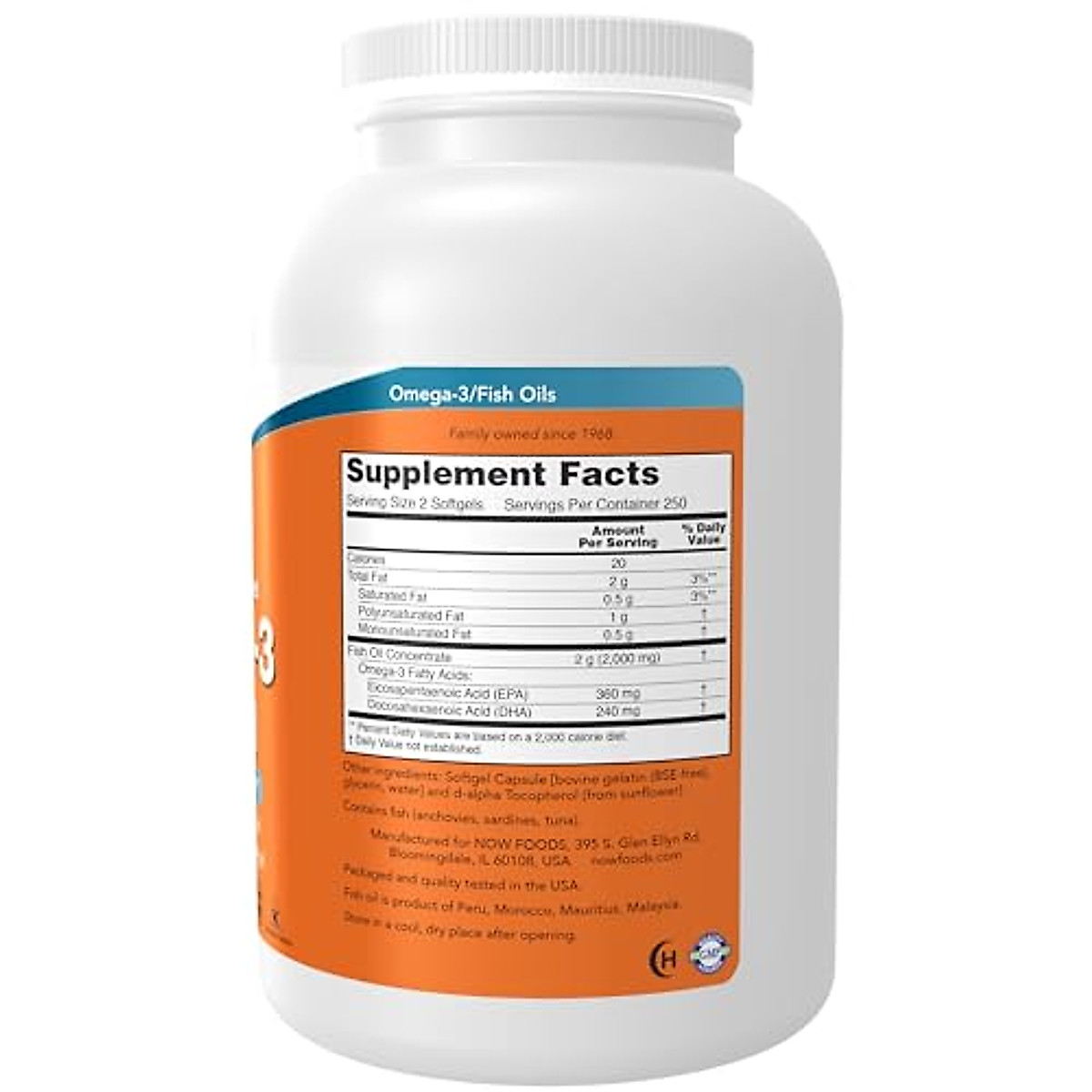 NOW Foods Supplements, Omega-3 180 EPA / 120 DHA, Molecularly Distilled, Cardiovascular Support*, 500 Softgels
