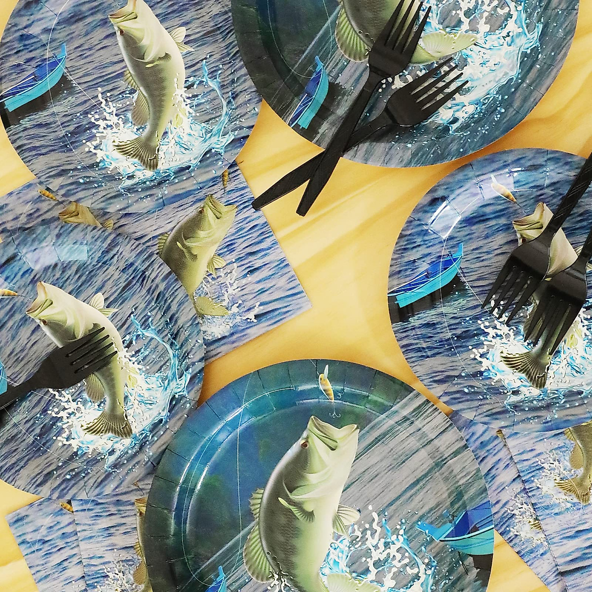 Gone Fishing Party Plates Napkins Gone Fishin' Dinnerware Fishing Themed Tableware for Fishing Tournament Birthday Party Disposable Paper Plates Napkins Party Decorations Supplies Favors 24 Guests