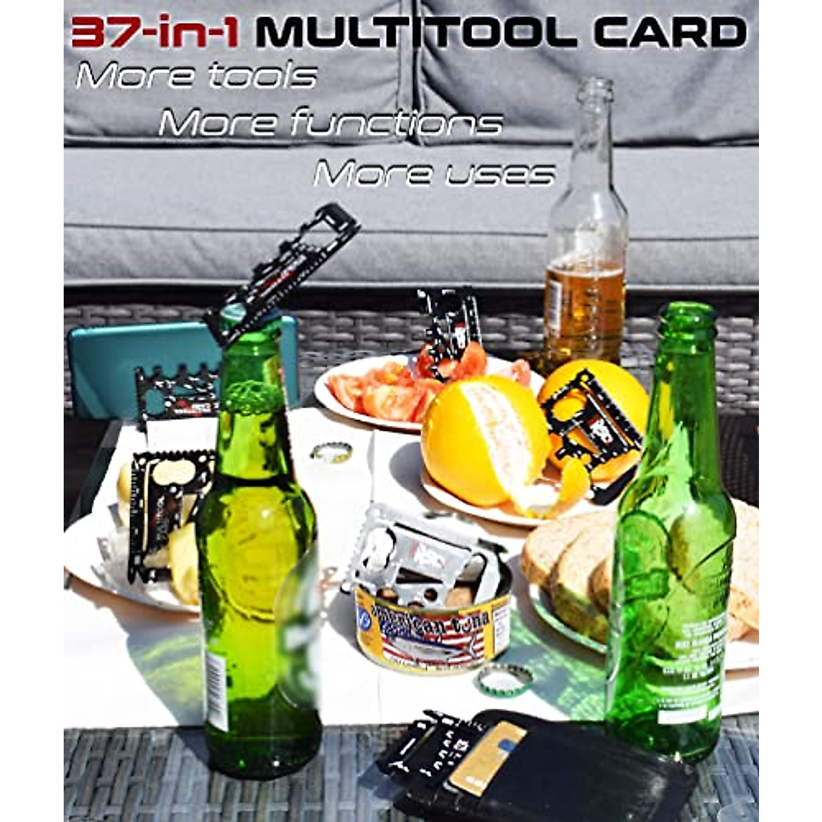 37-in-1 Wallet Tool Card Gift. Black Credit Card Bottle Opener Multitool with Multifunction Tools. Best Stocking Stuffer Gifts for Men, Dads, Husbands, HandyMen & Outdoor Enthusiasts