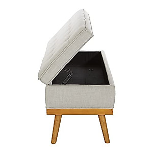 OSP Home Furnishings Katheryn Storage Bench with Tufted Seat and Wood Finish Legs, Grey Fabric