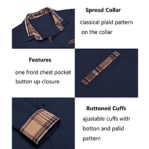 COOFANDY Men's Casual Long Sleeve Shirt Slim Fit Button Down Plaid Collar Dress Shirt Blue Large