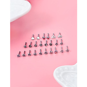 Kridzisw 18G Nose Rings Studs Piercing Jewelry for Women Stainless Surgical Steel Diamond Hypoallergenic Straight Stud Nose Nostril Ring Pin Bone Piercing Jewelry Pack Set for Women Men CZ Silver 3mm