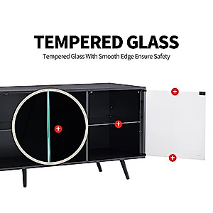 OKD Modern TV Stand for 75 Inch TV with LED Lights, Gaming Entertainment Center Media Console Television Stands with Magnetic Door & Adjustable Shelves for Living Room, Fits TVs up to 65+ Inch, Black