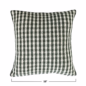 Creative Co-Op Creative Co-Op Woven Recycled Cotton Blend Pillow Gingham, Green and White