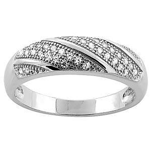 Sterling Silver Micro Pave Cubic Zirconia Striped Ladies' Wedding Band size 7