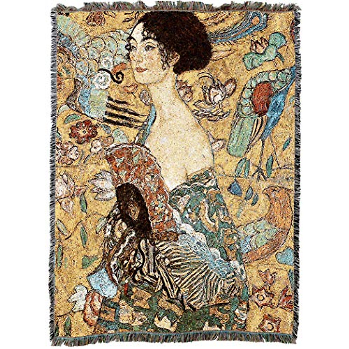 Pure Country Weavers Lady with Fan Blanket by Gustav Klimt - Fine Art Gift Tapestry Throw Woven from Cotton - Made in The USA (72x54)