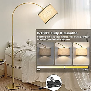Gold Arc Floor Lamp, Dimmable Floor Lamp for Living Room, Mordern Standing Lamp with Adjustable Lamp Head, Tall Pole Lamp Over Couch Arched Light for Reading, Bedroom, Office, 9W LED Bulb Included