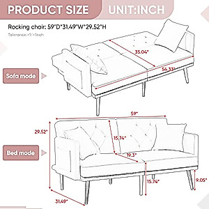 Antetek Convertible Futon Sofa Bed, 59-inch Modern Velvet Sleeper Sofa Small Loveseat with Two Pillows, 3 Adjustable Positions and 6 Golden Metal Legs Furniture for Living Room and Bedroom, Pink