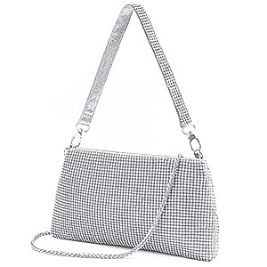 Desy & Feeci Silver Evening Bag, Full Rhinestone Clutch Purses for Women Lady Girl Bride Prom Cocktail Party Wedding