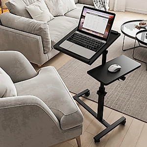 NC Furist Bedside Table Rolling Laptop Tray and Projector Cart, Height Adjustable Presentation Cart with Wheels | Overbed Table with Tilting Tabletop (QQ-15 Black))