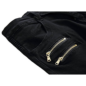 HENGAO Mens Slim Fit Skinny Stretch Moto Biker Jeans, Fashion Ripped Distressed Destroyed Comfort Straight Leg Denim Pants, 1655 Black, W42