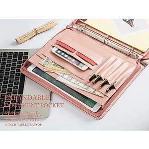 Free Engraved Name, Personalized Portfolio Binder for Women, PU Leather 3 Ring Binder Padfolio Organizer, Business Resume Zippered Portfolio with A4 Writing Pad, Corporate Gift, Customized, Pink