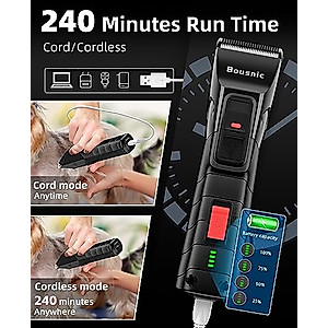 Bousnic Pet Dog Clippers for Grooming - Quiet Cordless Dog Grooming Kit for Hair Cutting, 2-Speed Dog Hair Trimmer, 8-Length Professional Dog Shaver for Puppy Small Medium Large Dogs Cats Pets