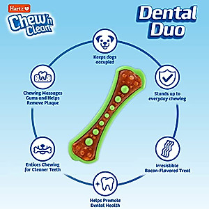 Hartz Chew 'n Clean Dental Duo Bacon Flavored Dental Dog Chew Toy and Treat - Large, Colors may vary