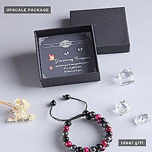 OAHERAS Beaded Bracelets for Women Triple Protection Spiritual Healing Natural Pink Tiger Eye Black Obsidian and Hematite 8mm Stone Bead Energy Crystal Bracelet - Bring Good Luck and Happiness