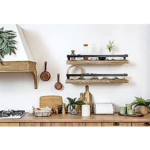 URBANITURE Hanging Shelves - Premium Floating Bookshelf (Paulownia Wood) Towel Holder for Bathroom Cat Trophy and Lego Display (Brown)